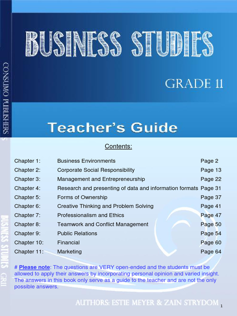 Consumo Grade 11 Teachers Guide Business Studies | PDF | Corporate ...