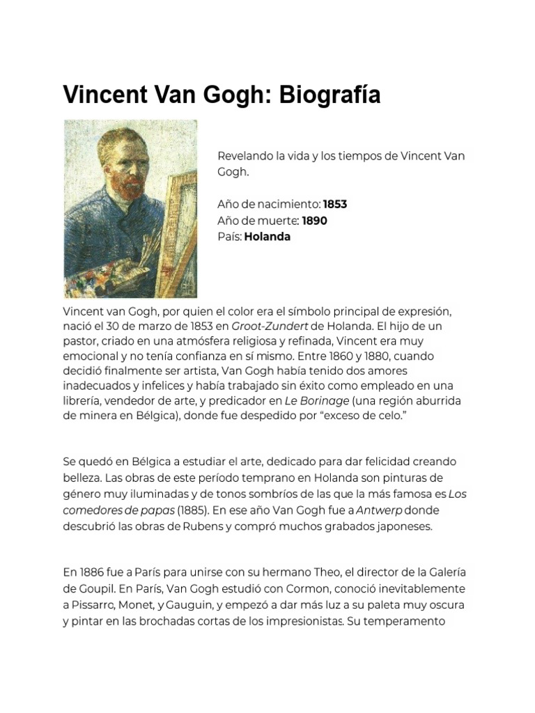 Vincent Van Gogh Biografía | PDF