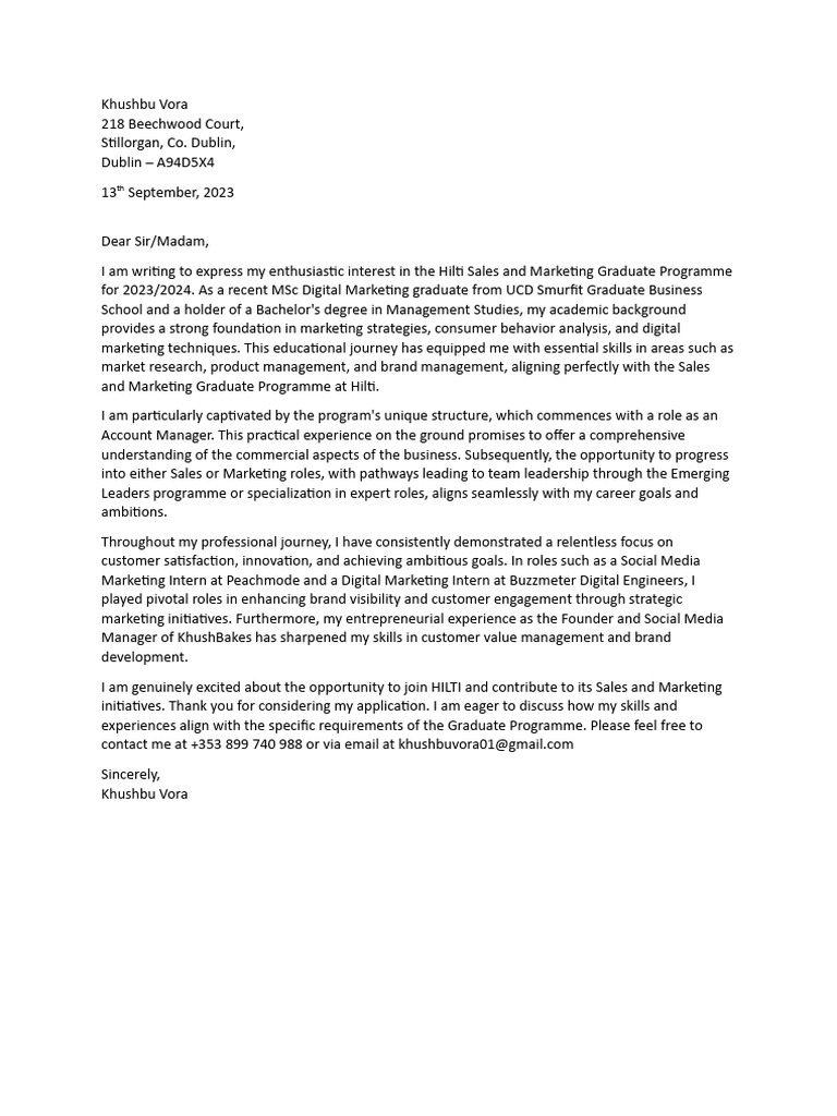 Cover Letter - Hilti | PDF