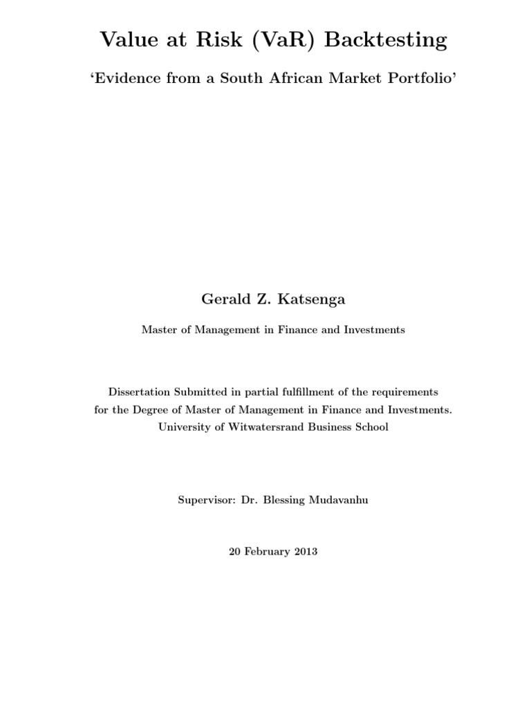 Value at Risk VaR Backtesting Evidence F | PDF | Value At Risk | Risk