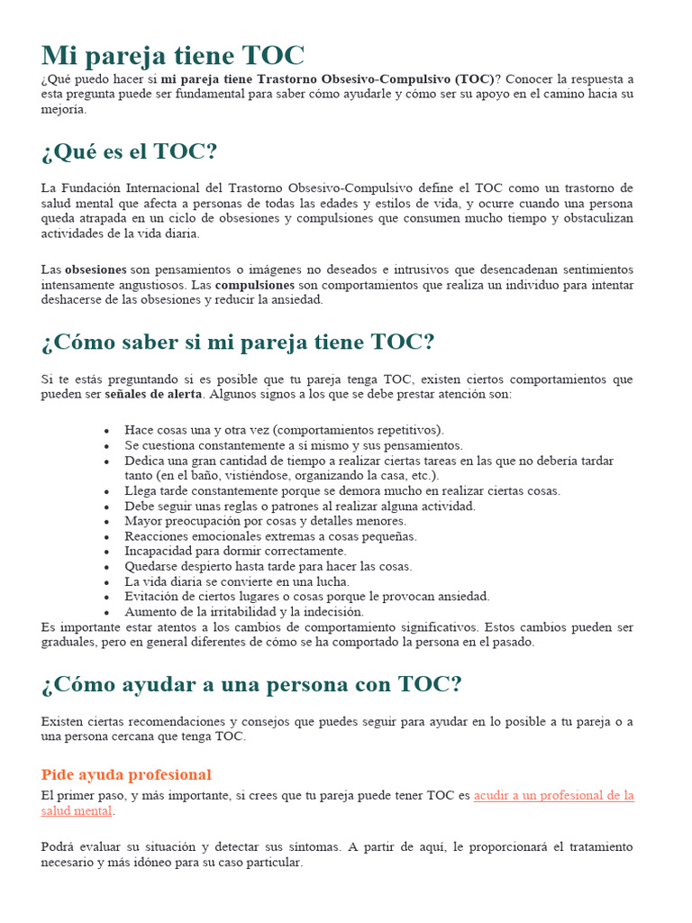 Mi Pareja Tiene TOC | PDF | Desorden obsesivo compulsivo | Ansiedad