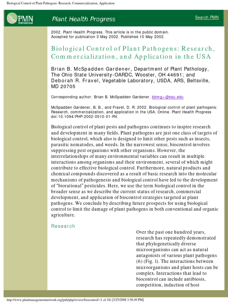 Biological Control of Plant Pathogens | PDF | Biological Pest Control ...
