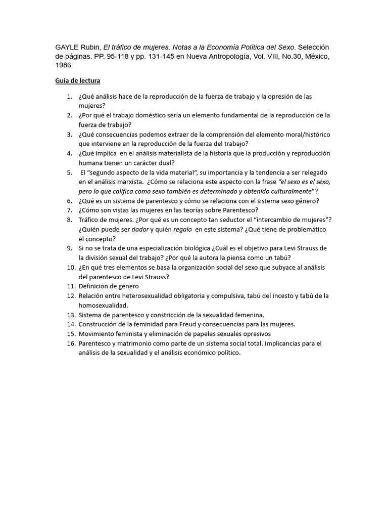 Guia de Lectura Gayle Rubin | PDF