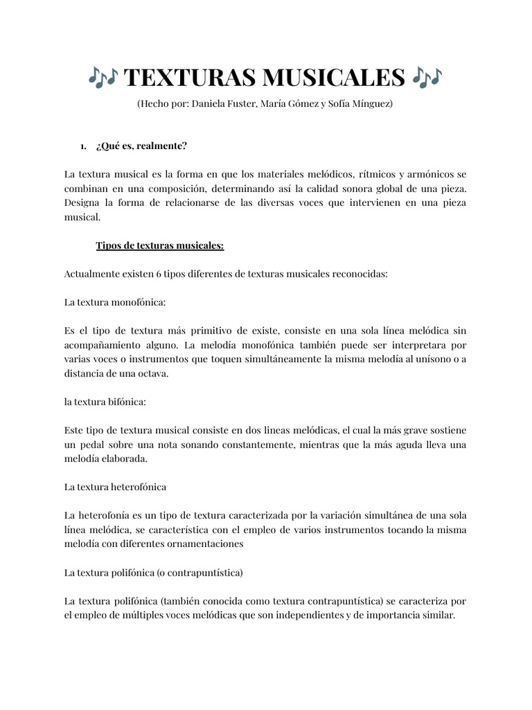 Tipos de Texturas Musicales | PDF | Melodía | Las artes escénicas