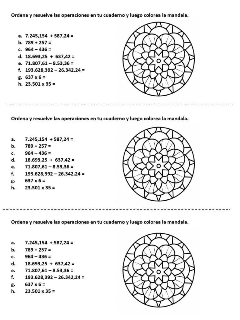 1 Ordena y Resuelve Las Operaciones en Tu Cuaderno y Luego Colorea La ...