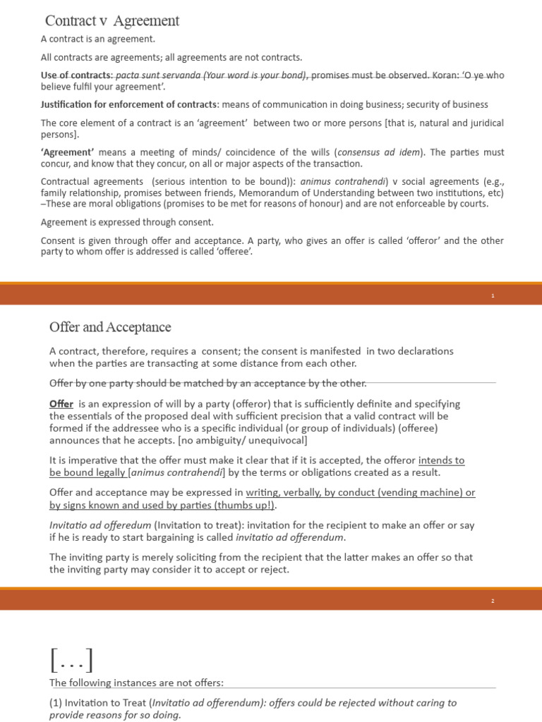 Contract Law: Agreement & Offer Concepts | PDF | Offer And Acceptance ...