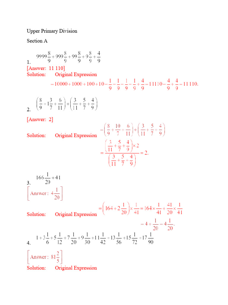 Math Problem Solutions for Upper Primary | PDF | Numbers | Area