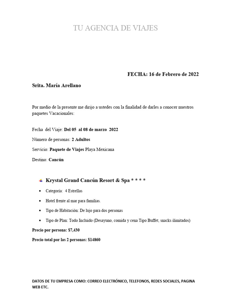Ejemplo de Formato Cotizacion Agencia Viajes | PDF | Negocios