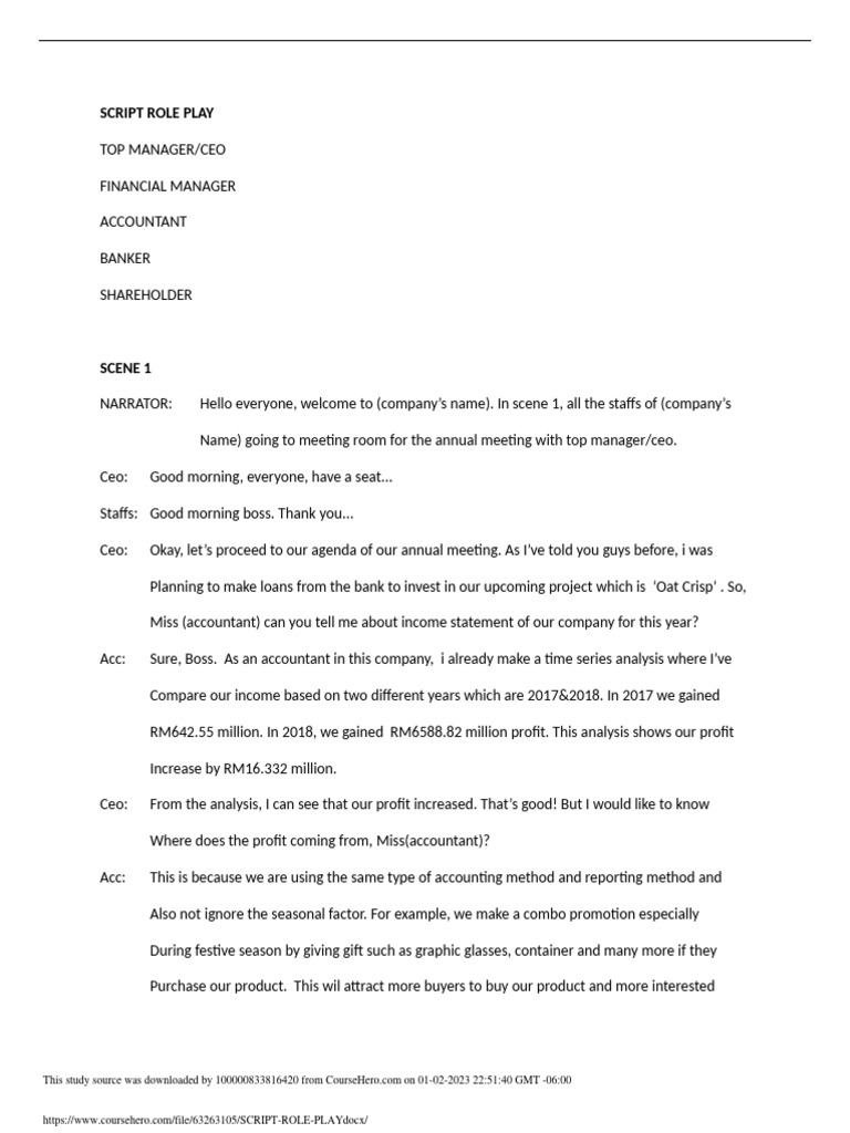 Script Role Play | PDF | Financial Accounting | Money