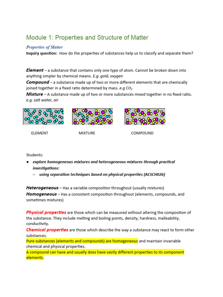 Mod 1 Properties & Structure of Matter Notes | PDF | Chemical Bond ...
