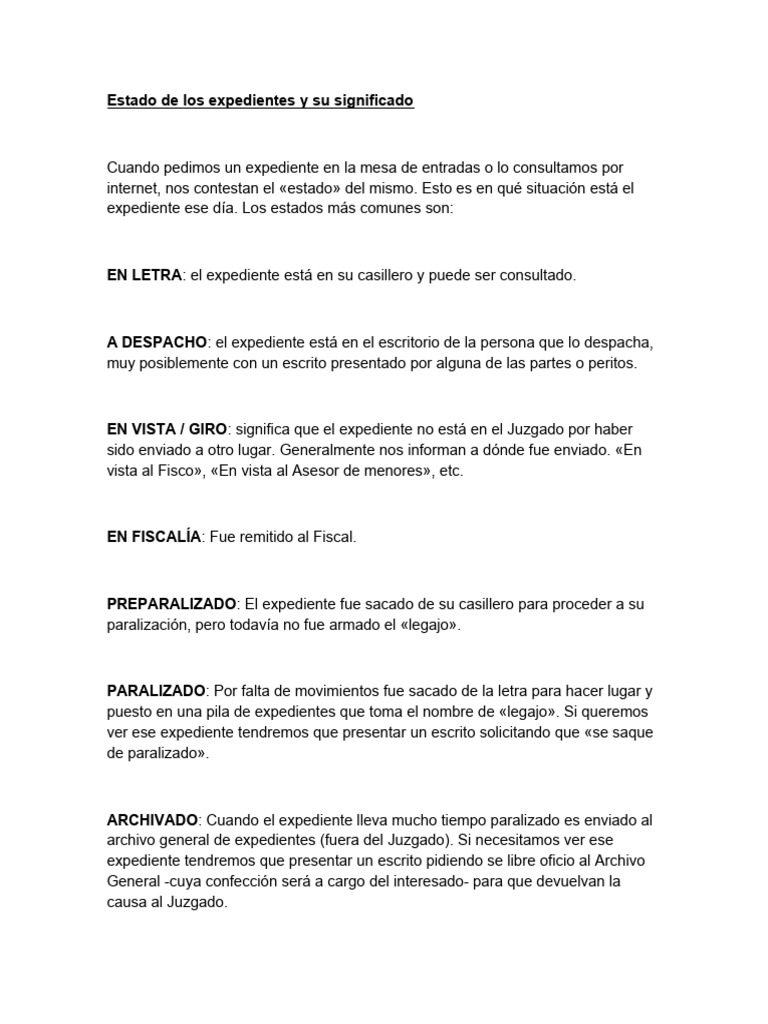 Estado de Los Expedientes y Su Significado | PDF Estado de Los Expedientes y Su Significado | PDF