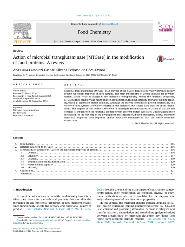 Action of Microbial Transglutaminase (MTGase) in The Modification of ...
