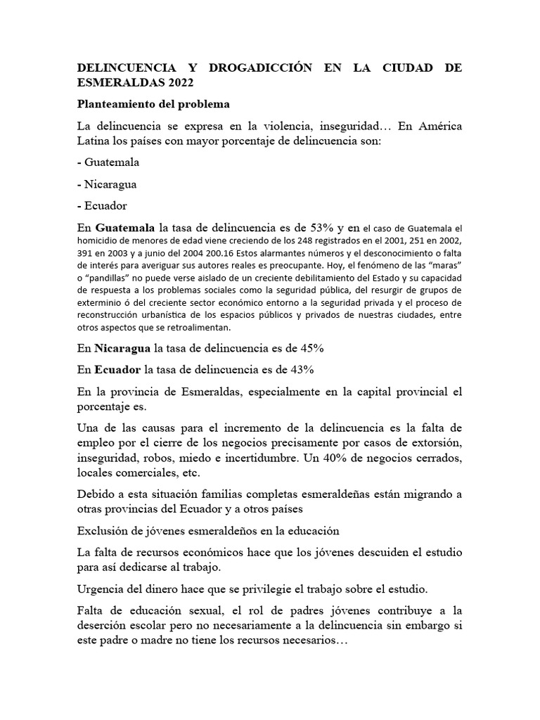 Delincuencia y Drogadicción en La Ciudad de Esmeraldas 2022 | Descargar gratis PDF | La ...