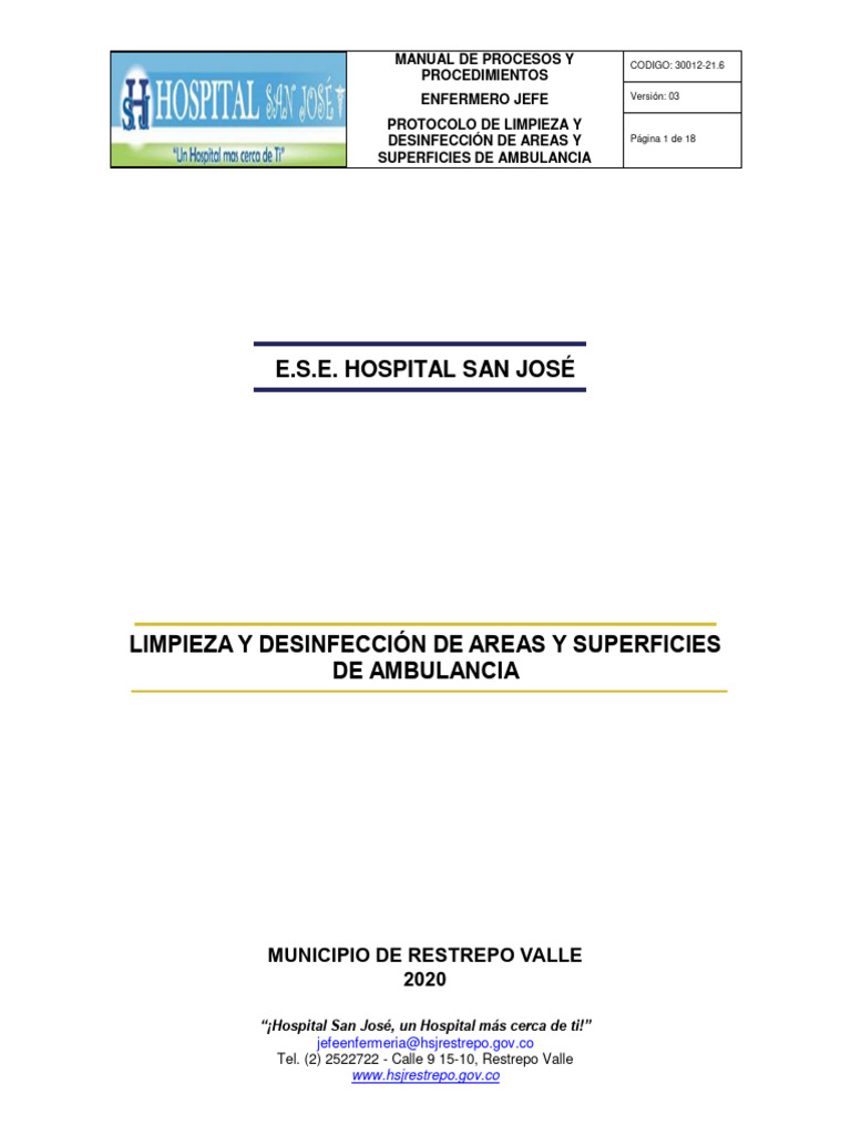 Protocolo de Limpieza y Desinfeccion de Areas y Superficies de Ambulancia | Descargar gratis PDF ...