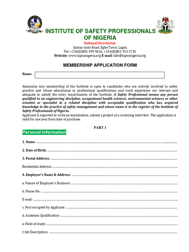 ISPON Membership Application Form | PDF | Business | Finance & Money ...