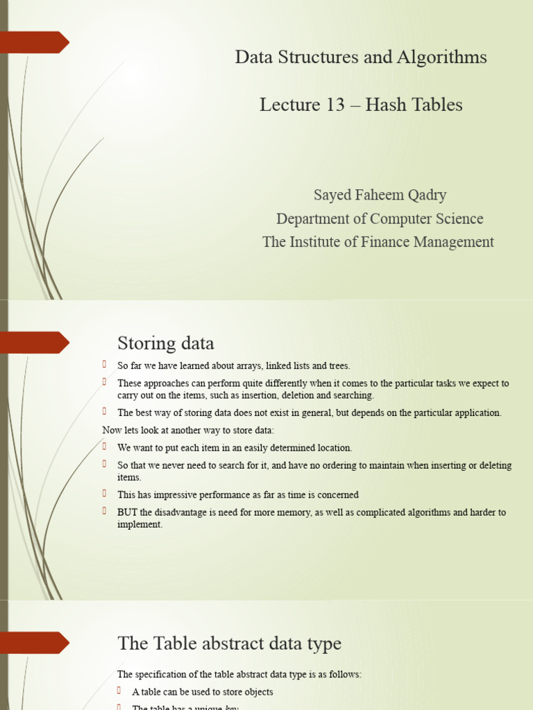 Dsa Lecture 13 Hash Tables Pdf Password Algorithms And Data Structures