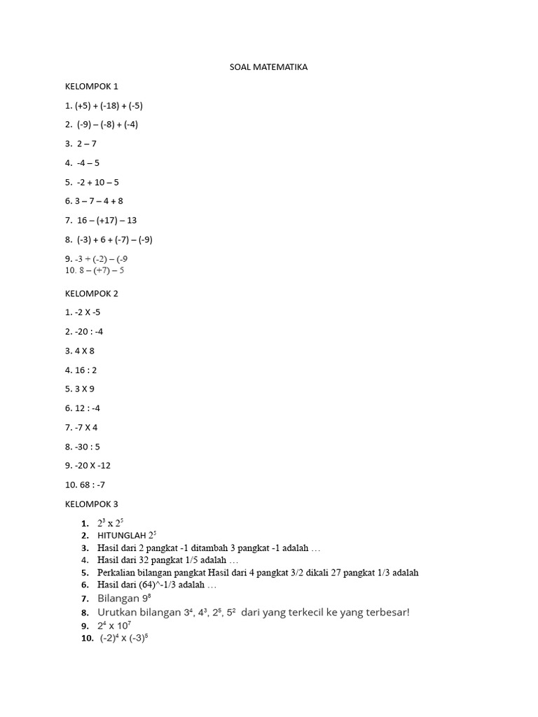 Soal Matematika Kls 7 | PDF