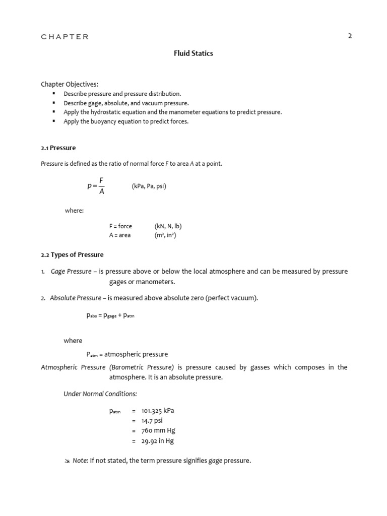 Chapter 2 Fluid Statics | PDF | Buoyancy | Pressure