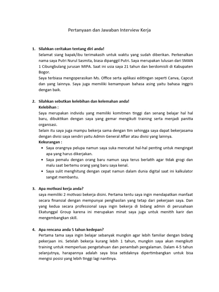 Pertanyaan Dan Jawaban Interview Kerja | PDF