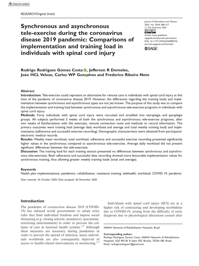 Costa Et Al 2021 Synchronous and Asynchronous Tele Exercise During The ...
