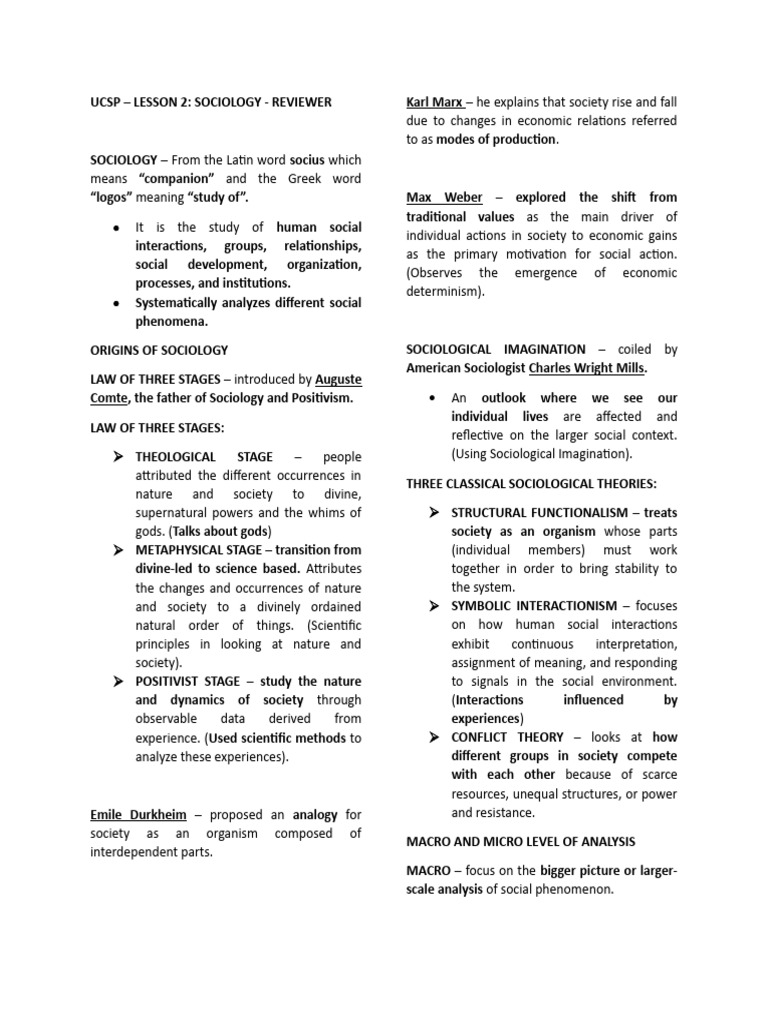 UCSP LESSON 2 REVIEWER Detailed | PDF | Sociology | Positivism