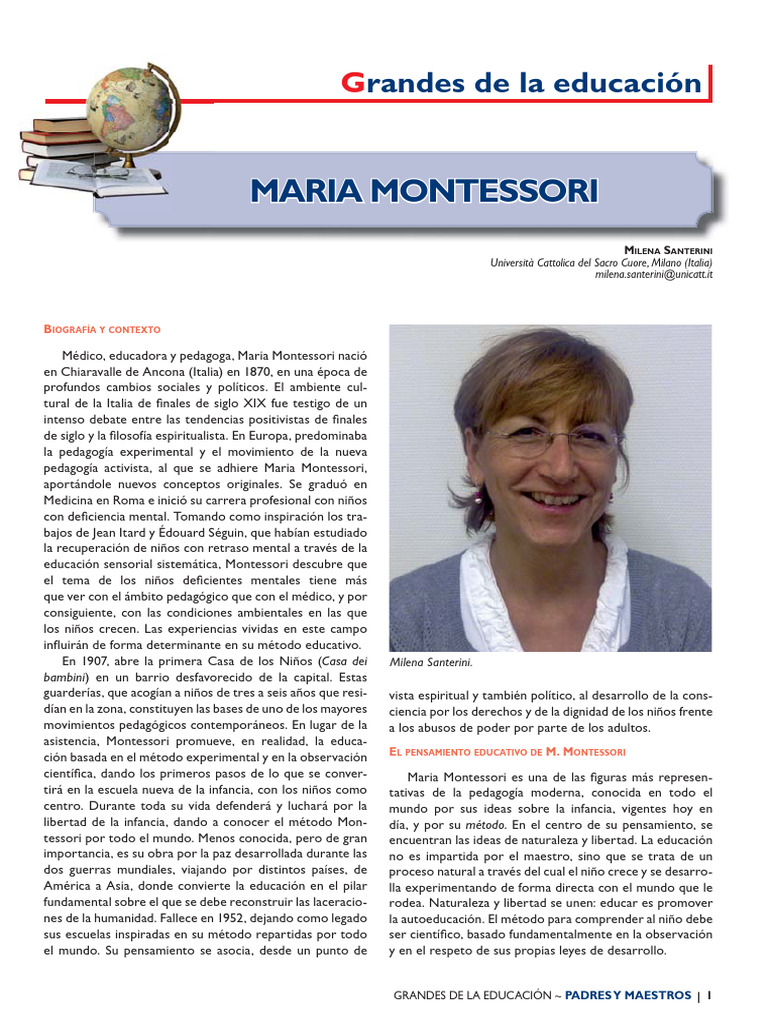 Biografía y Contexto María Montessori | PDF | Educación Montessori | Mente