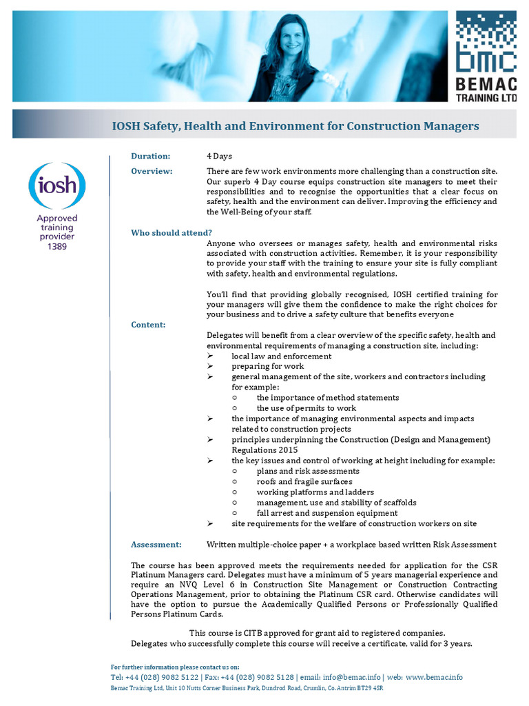 Iosh Managing Safely For Construction Managers Pdf Safety Risk