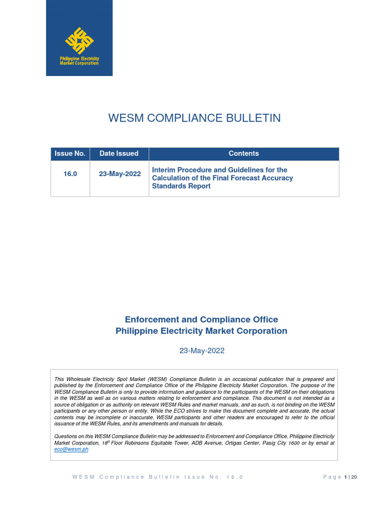 WESM Compliance Bulletin 16.0 FAS Interim Procedure | PDF | Renewable ...