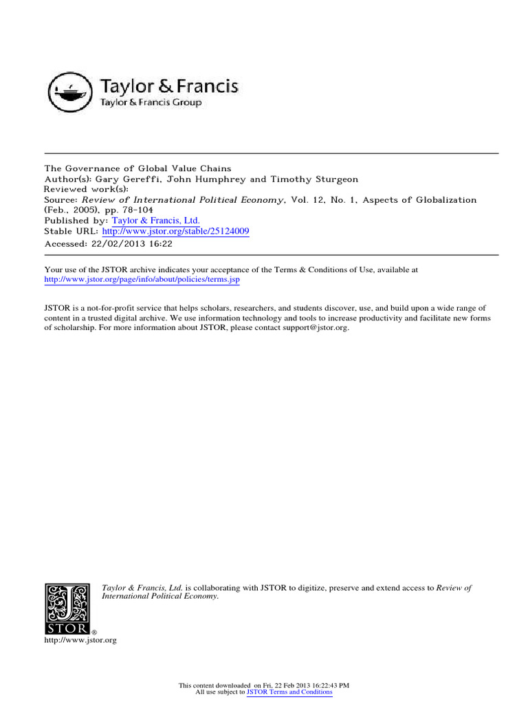Governance in Global Value Chains | PDF | Supply Chain | Market (Economics)