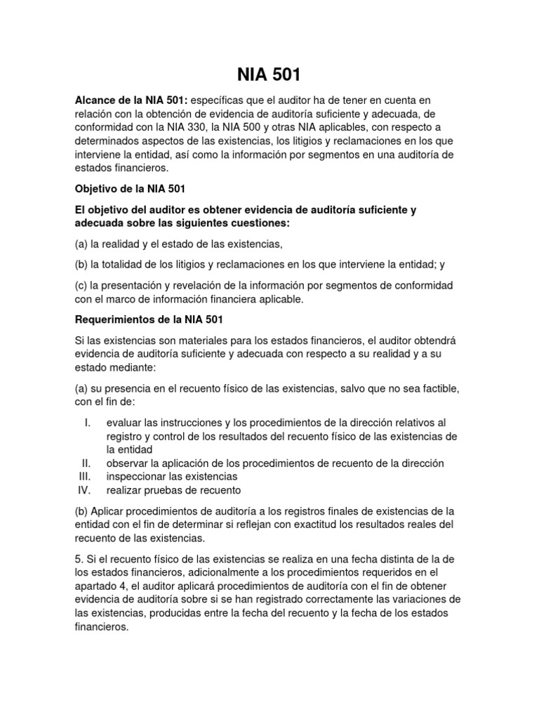 Nia 501 | PDF | Auditoría | Contralor