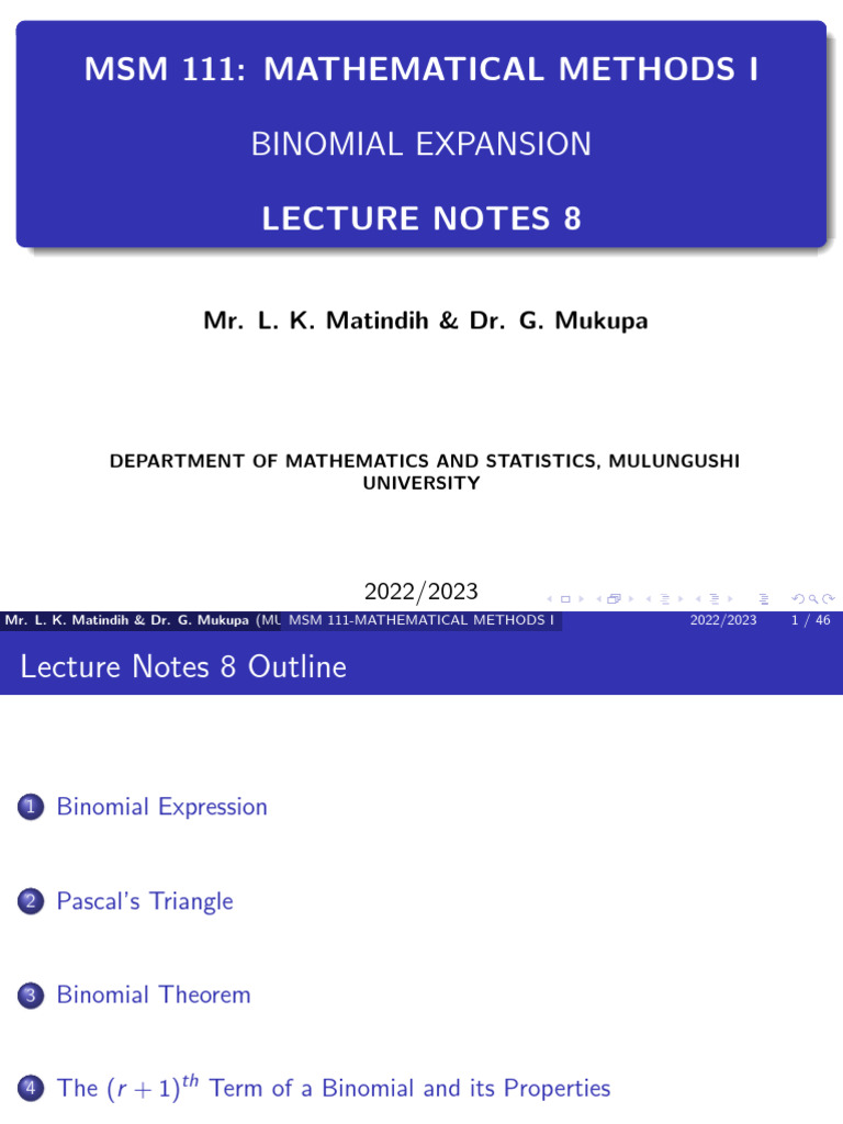 MSM 111 - Binomial Expansions PP | PDF | Numbers | Combinatorics