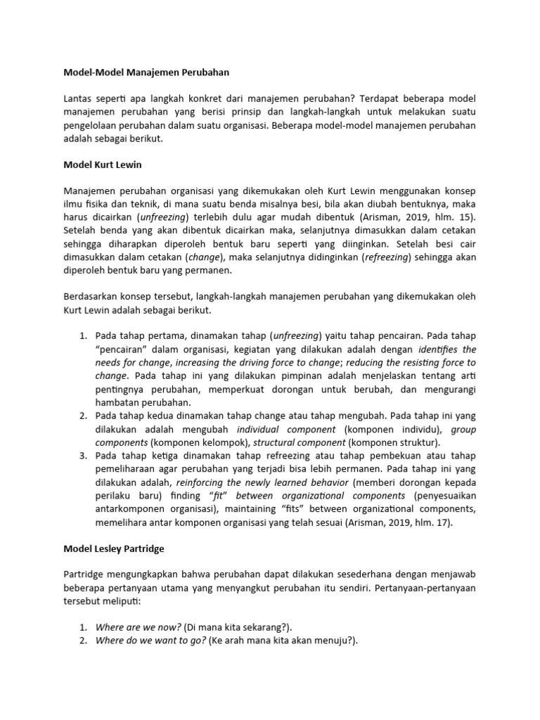 Model Manajemen Perubahan Organisasi | PDF | Bisnis | Pengembangan Diri