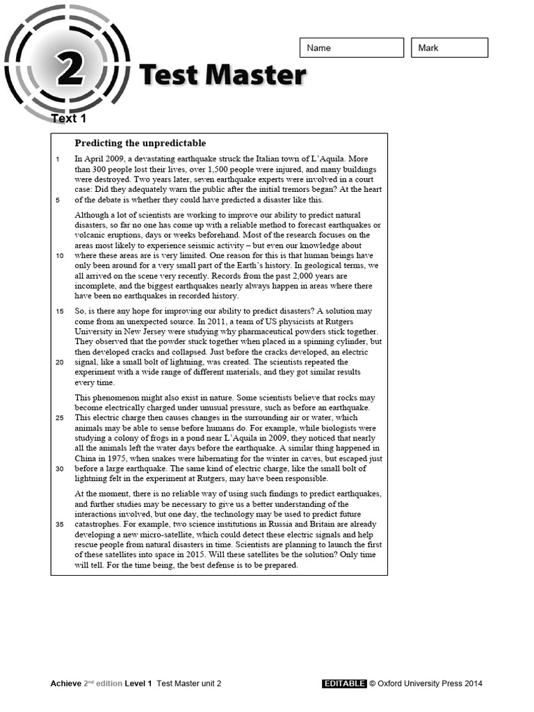 Test Master 2 | PDF | Volcano | Earthquakes