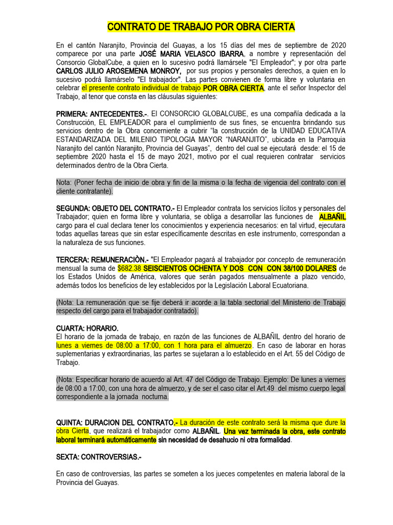 CONTRATO DE TRABAJO POR OBRA CIERTA-LAICA Carriel | PDF | Derecho laboral | Justicia