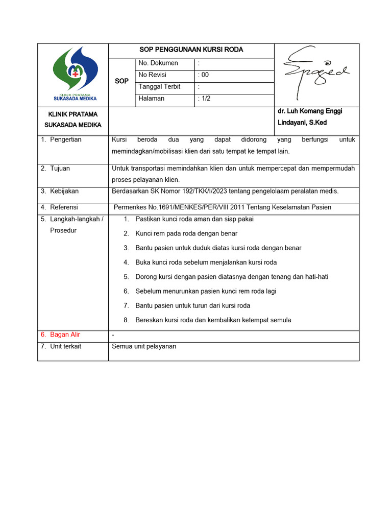 SPO Penggunaan Dan Pemeliharaan Kursi Roda | PDF
