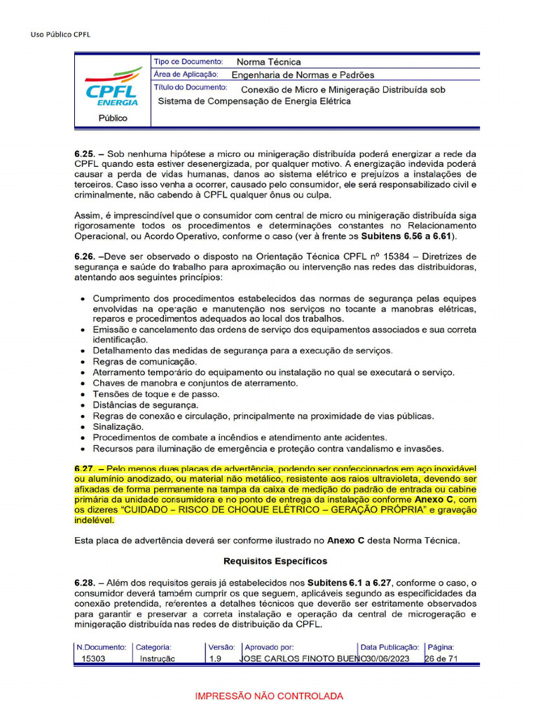 Placa de Advertência - GED-15303 - Versão 2023 | PDF