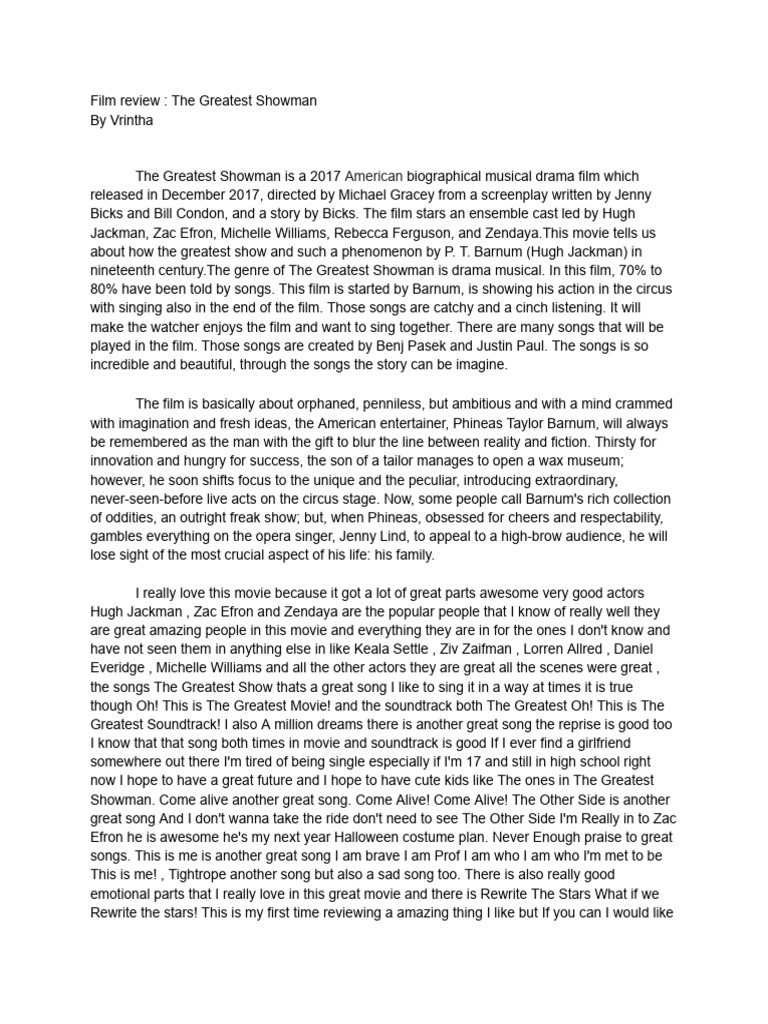 Film Review - The Greatest Showman | PDF