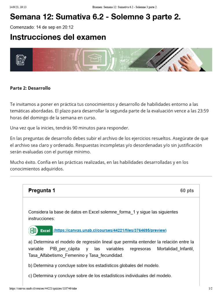 Examen - Semana 12 - Sumativa 6.2 - Solemne 3 Parte 2 | PDF