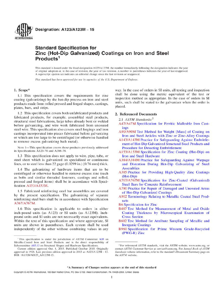 Astm A123 - A123m-2015 | PDF