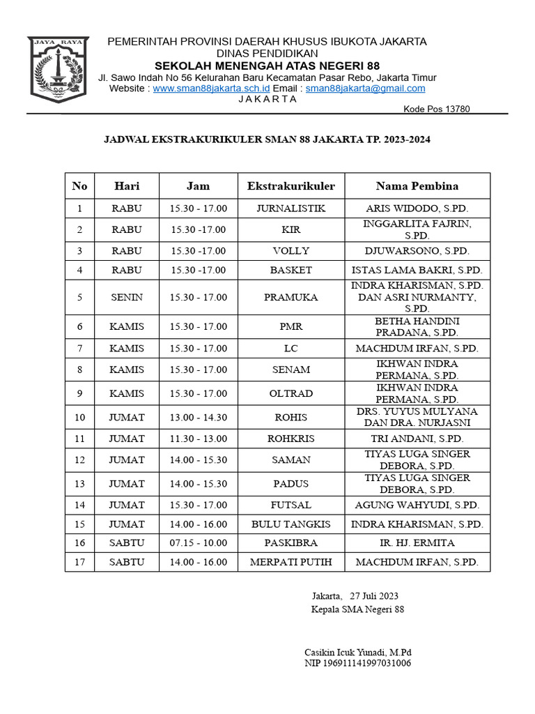 Jadwal Ekskul | PDF