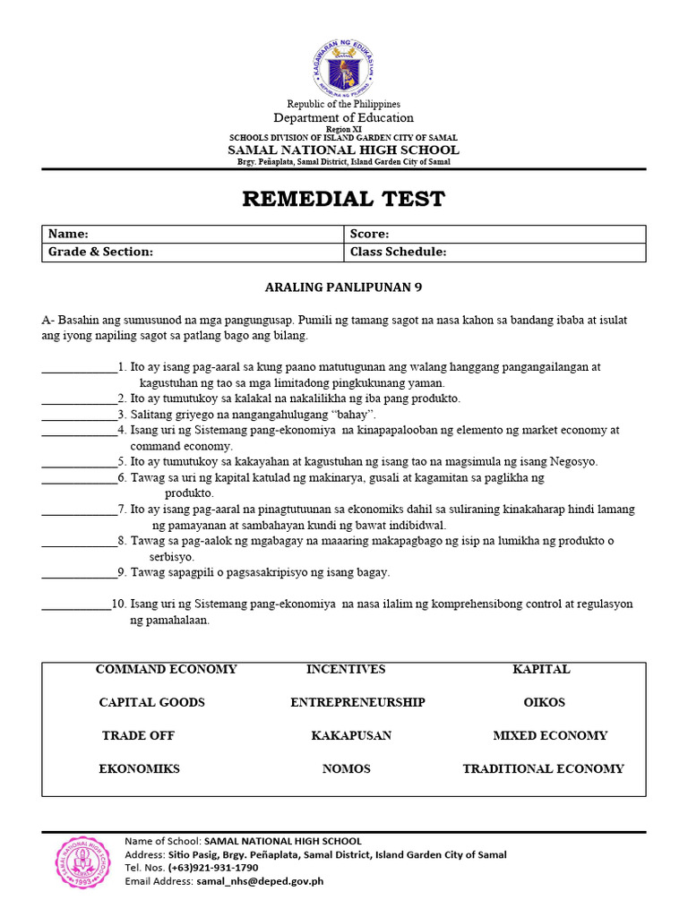 Remedial Test | PDF