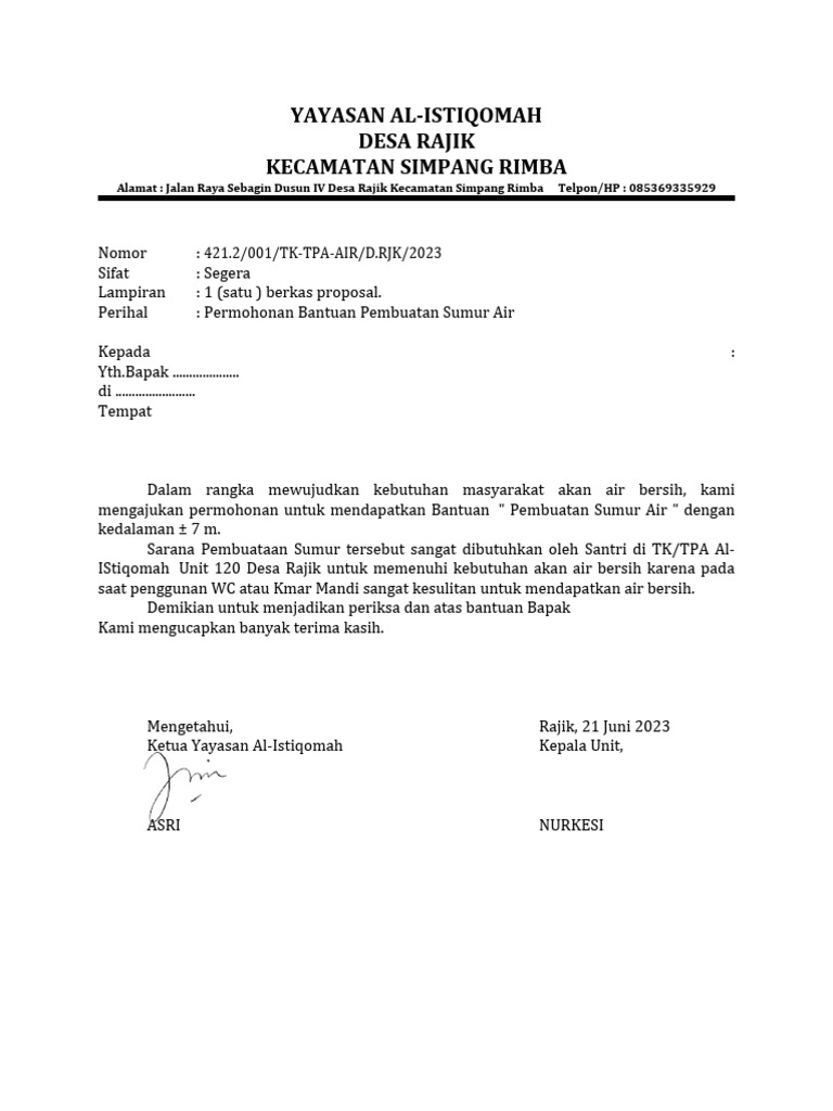 Contoh Proposal Pembuatan Sumur | PDF