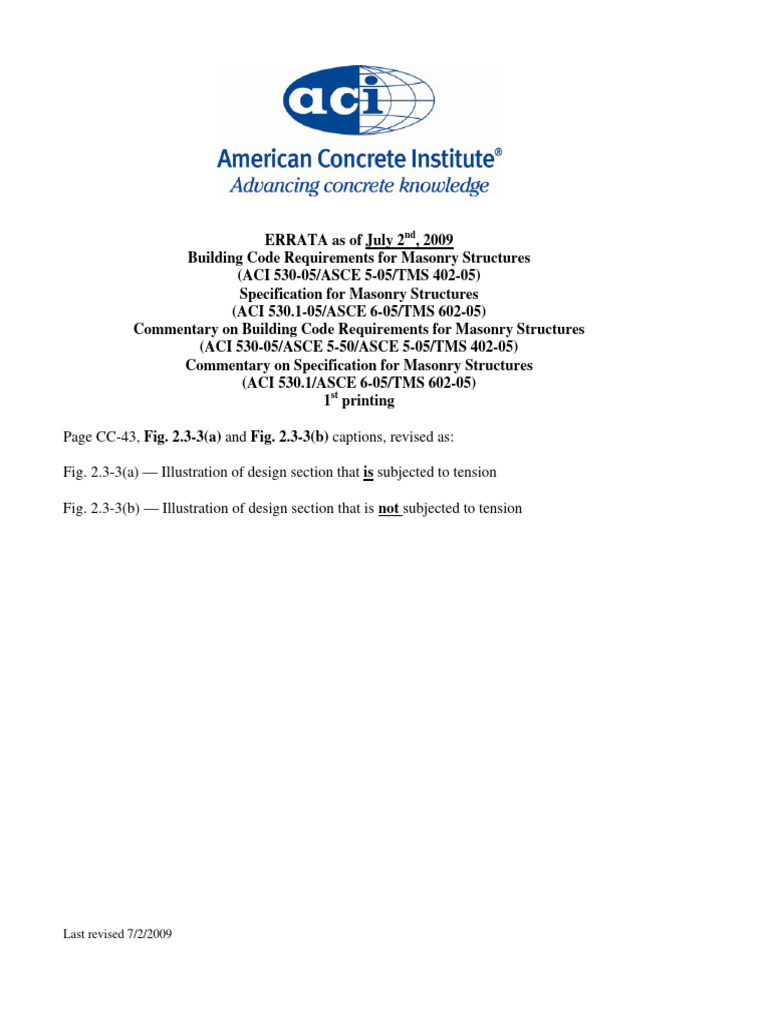 ACI 530-05 Errata | PDF