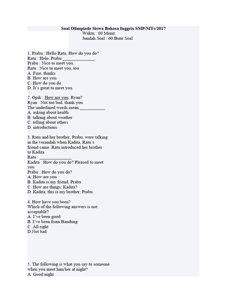 Soal Olimpiade Siswa Bahasa Inggris Smp Pdf