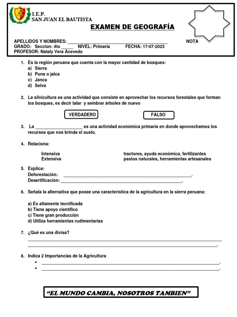 Examen de Geografia 4to Julio | PDF