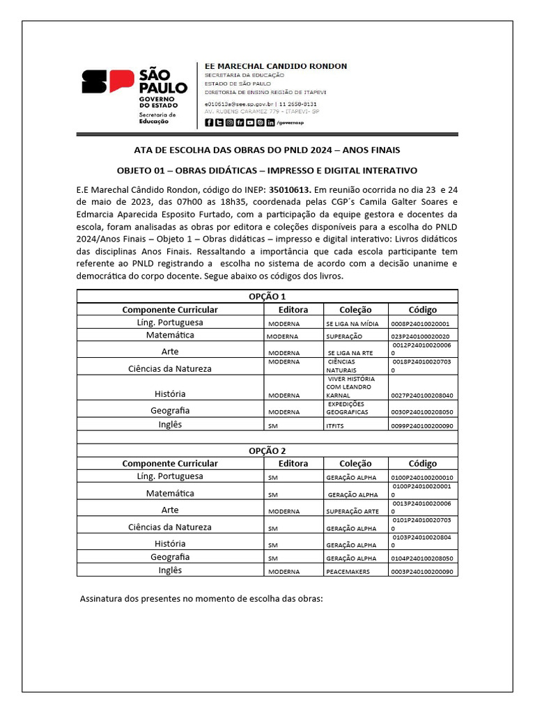 Ata de Escolha Das Obras Do PNLD 2024 | PDF | Science