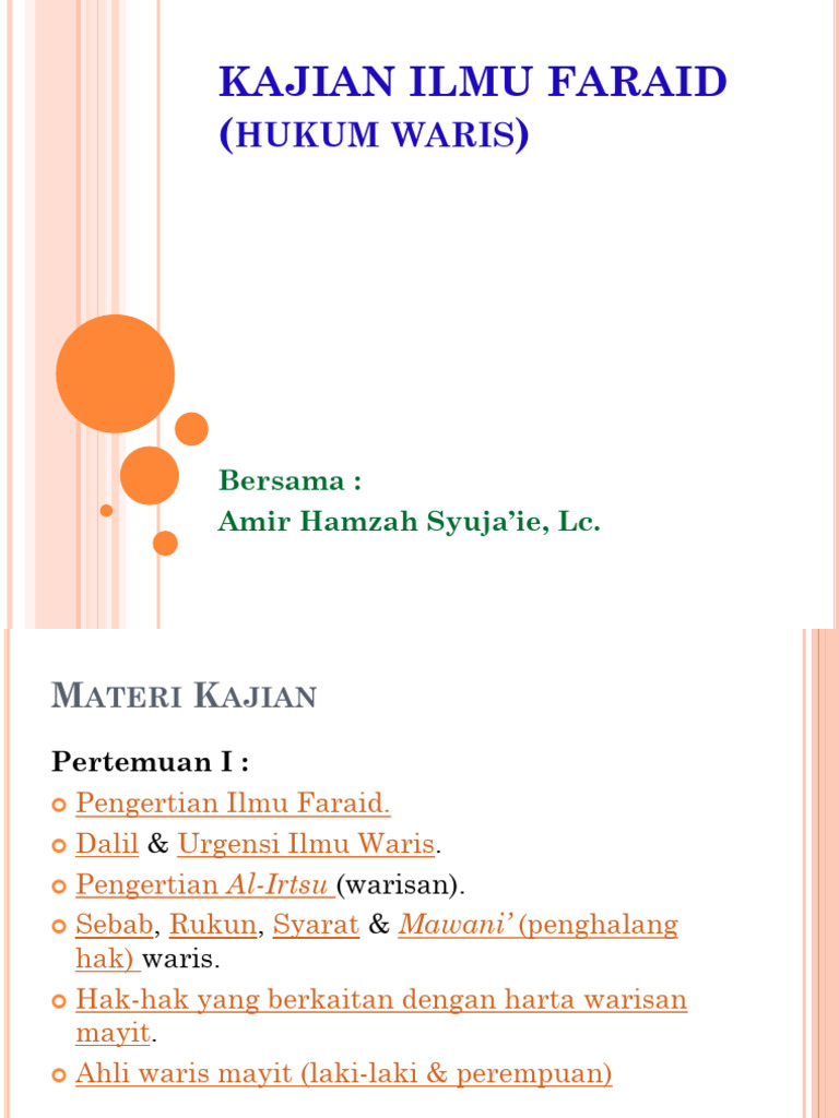 Kajian Ilmu Faraid Atau Waris-Ust Dr. Taufiq Hulaimi | PDF
