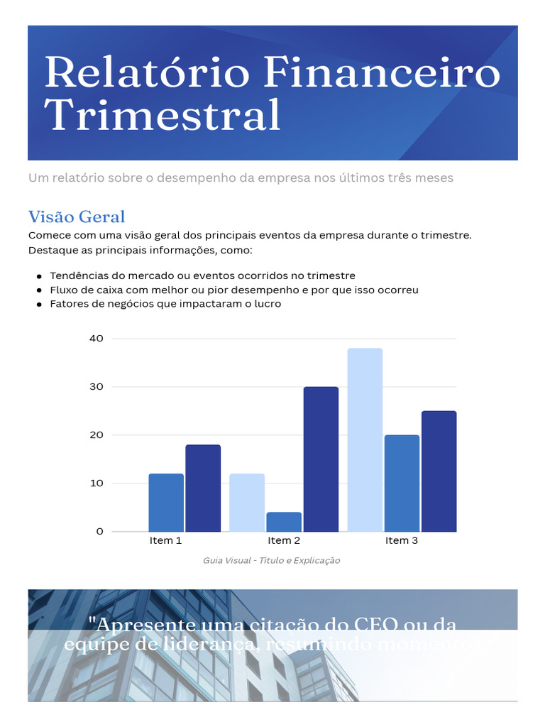 Modelo de Relatório Financeiro Estilo Profissional Clássico Azul-Escuro ...