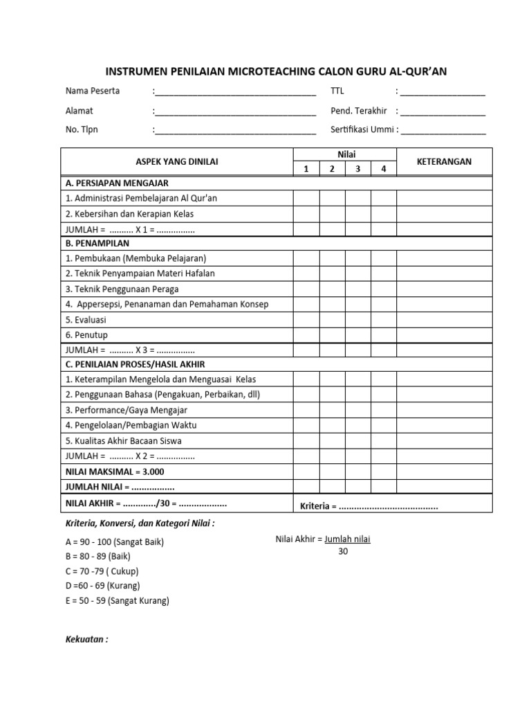 Form Penilaian Microteaching Ummi | PDF
