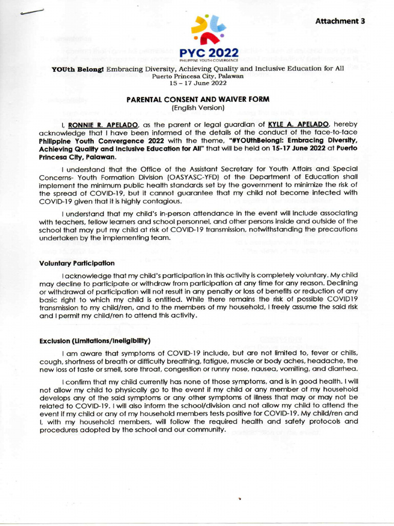 PYC - Waiver & Consent Form | PDF